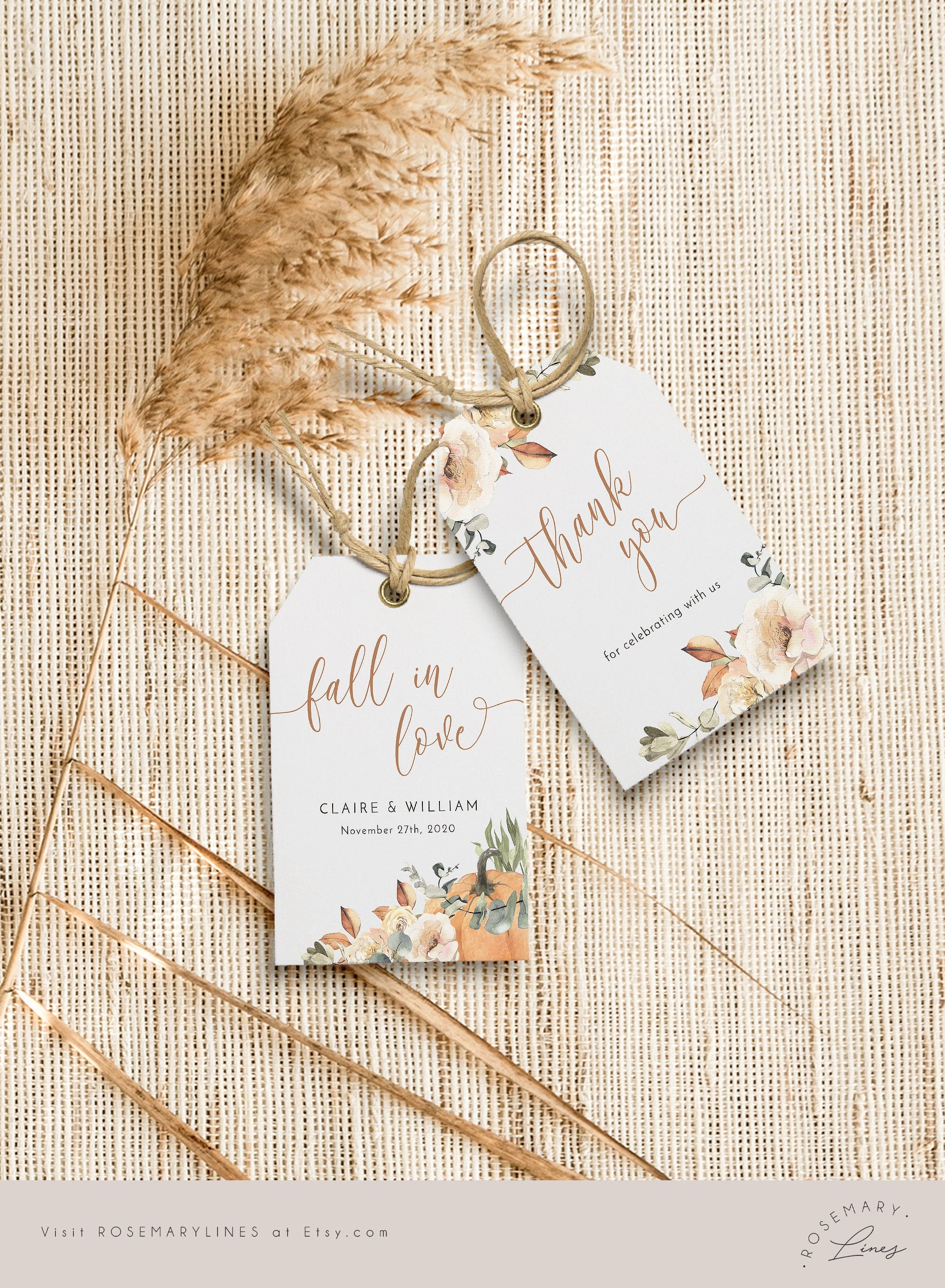 Fall Favor Tags Pumpkin Favor Tag Template Orange Floral - Etsy