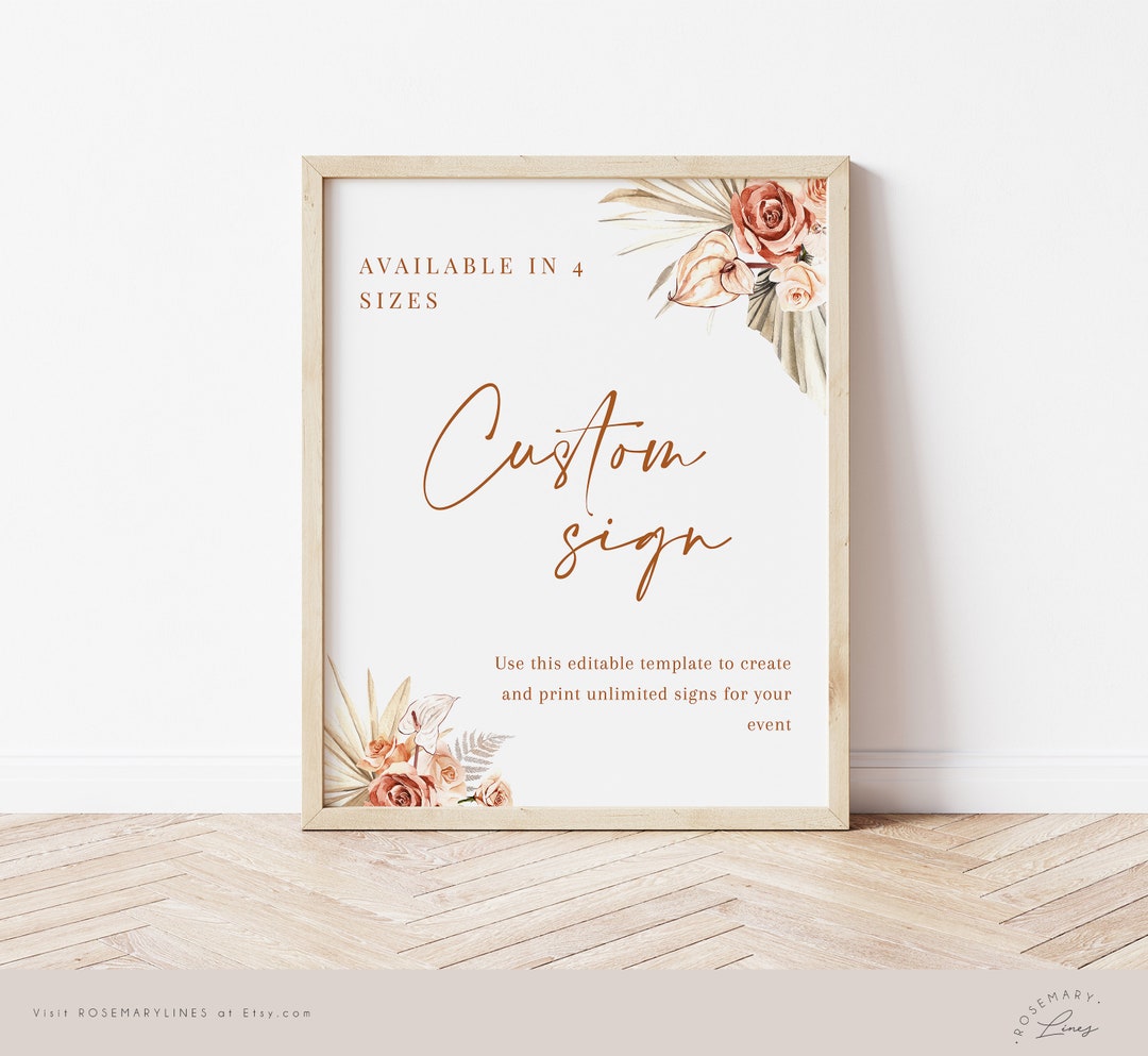 Rust Wedding Signs, Burnt Orange Custom Sign Template, Boho Wedding ...