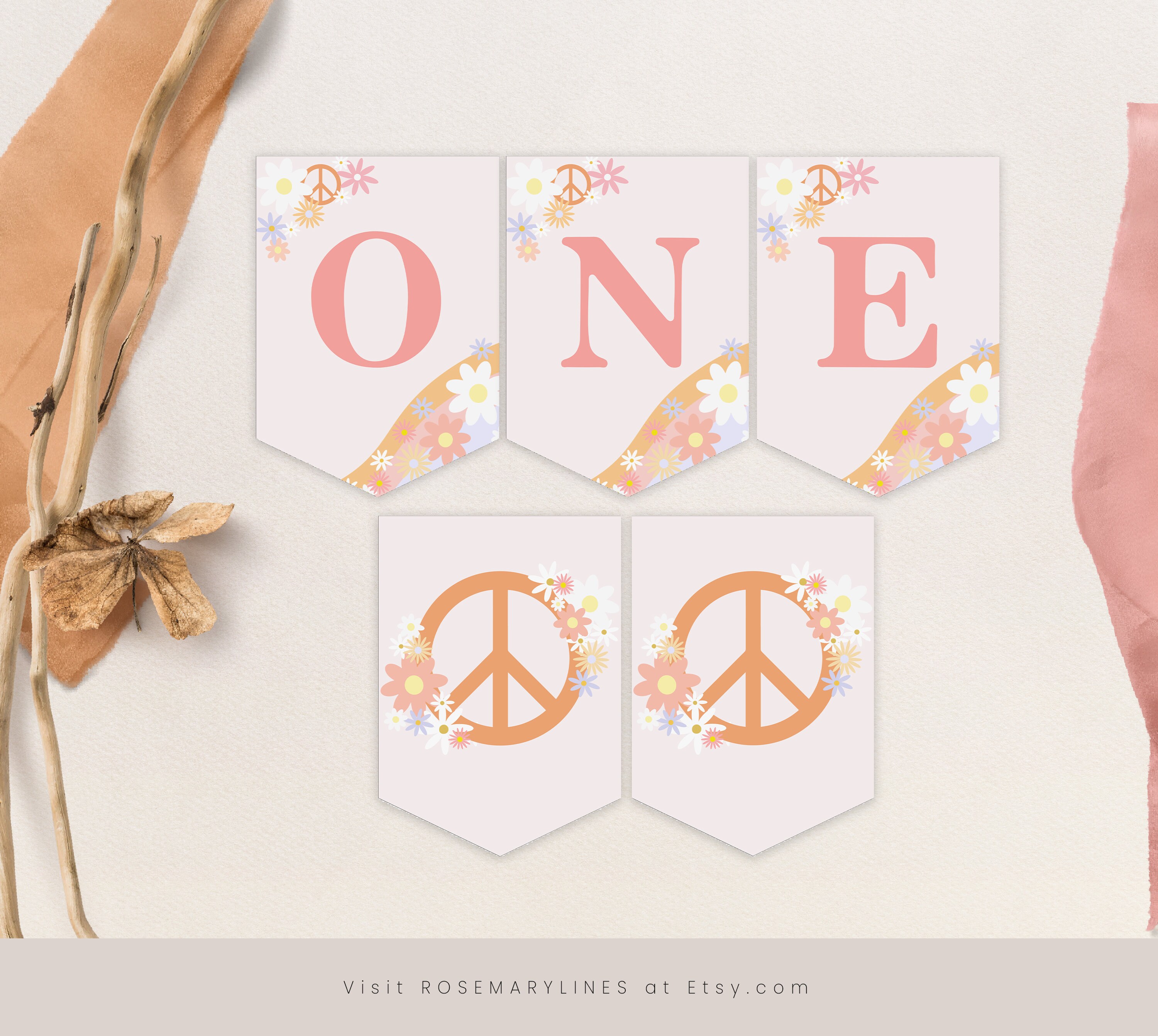 Retro Groovy Banner Template Peace Love High Chair Banner | Etsy