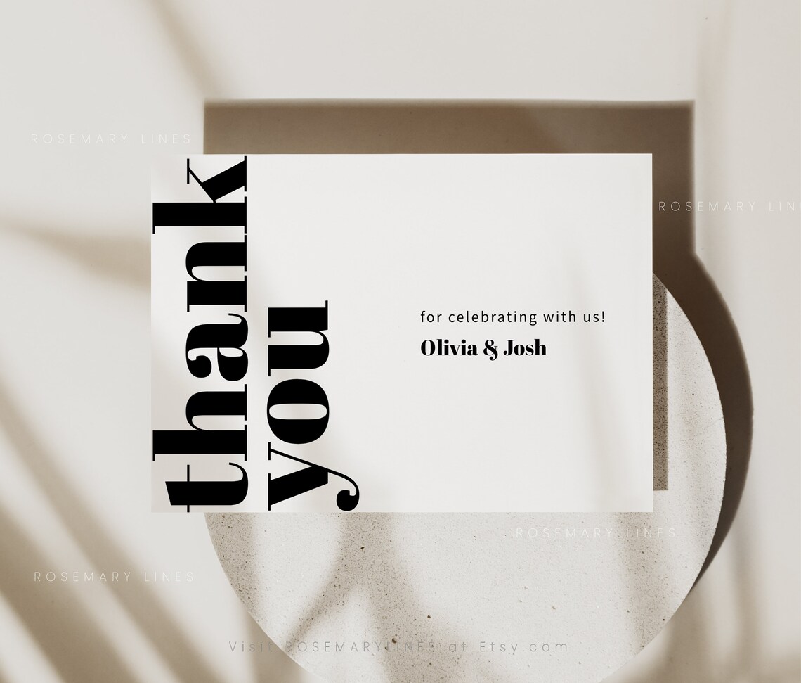 Modern Thank You Card Template Bold Typography Retro Wedding | Etsy