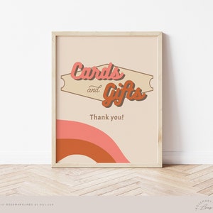 Groovy Retro Cards and Gifts Sign Template, 70s Wedding Signs, Pink ...