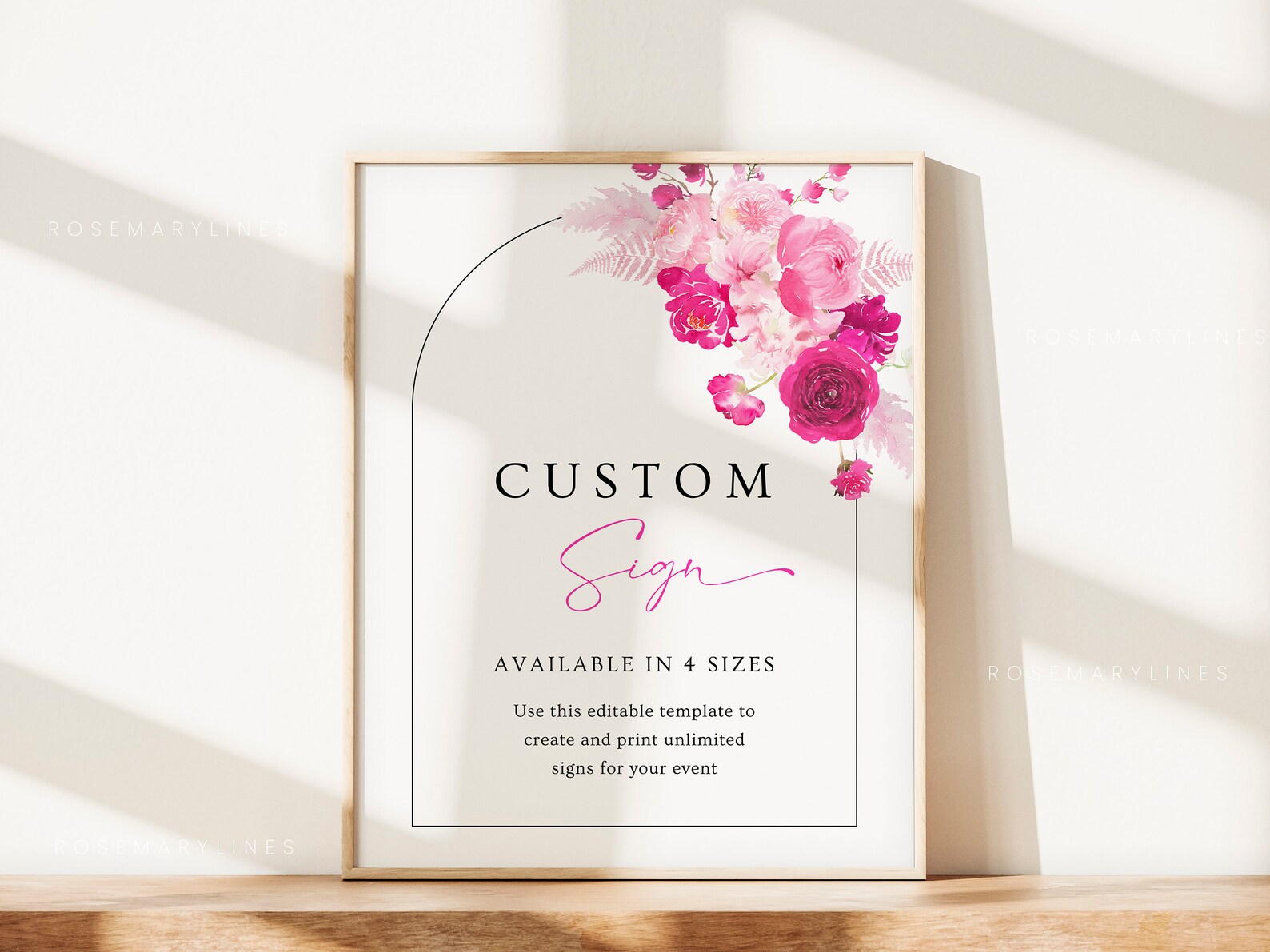 Hot Pink Custom Signs, Blush Bubblegum Pink Floral Custom Sign Template ...
