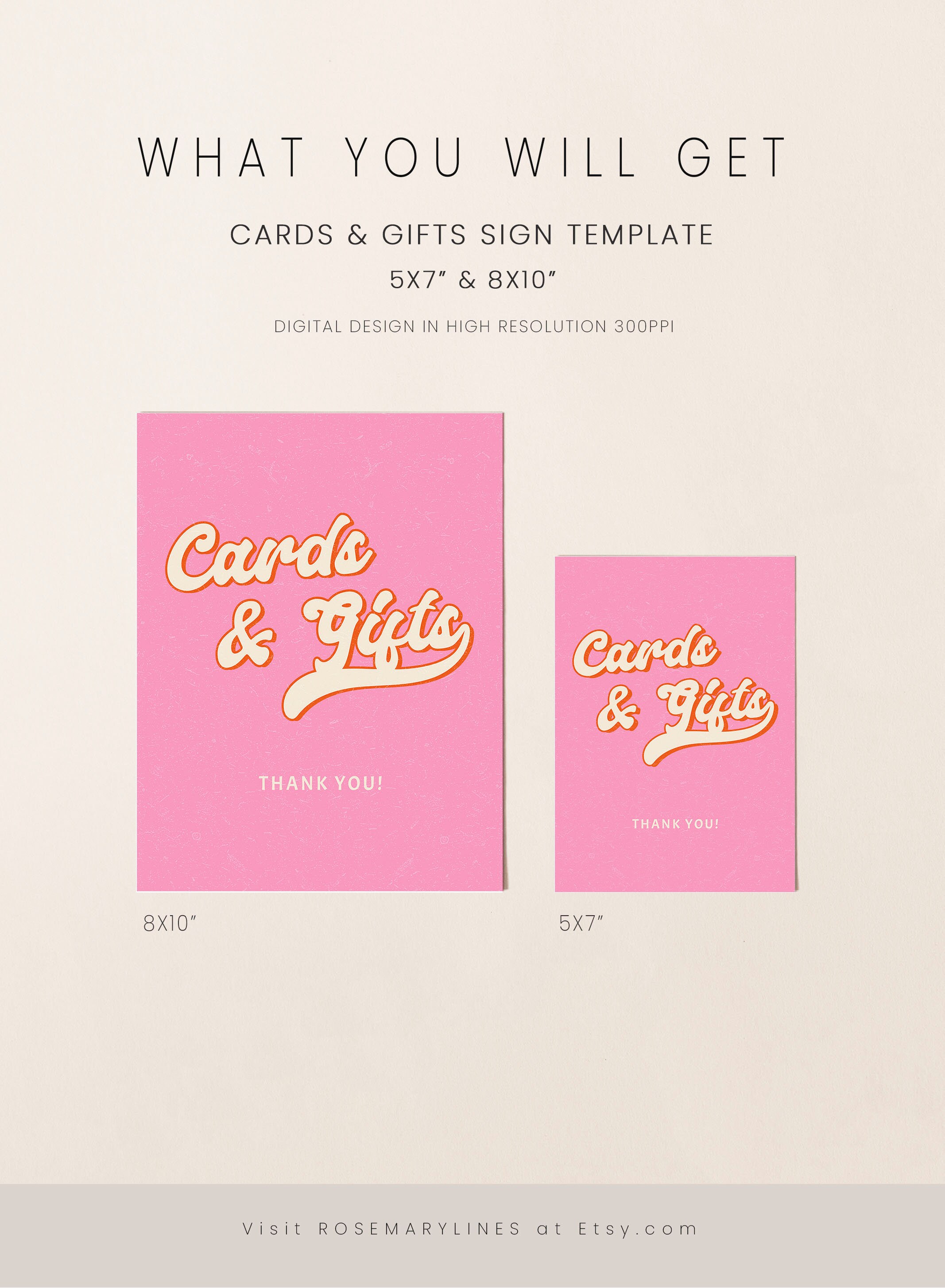 Retro Groovy Cards and Gifts Sign Template Hot Pink Orange - Etsy