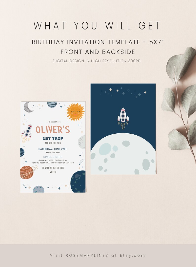 Outer Space Birthday Invitation Template Galaxy Solar System | Etsy