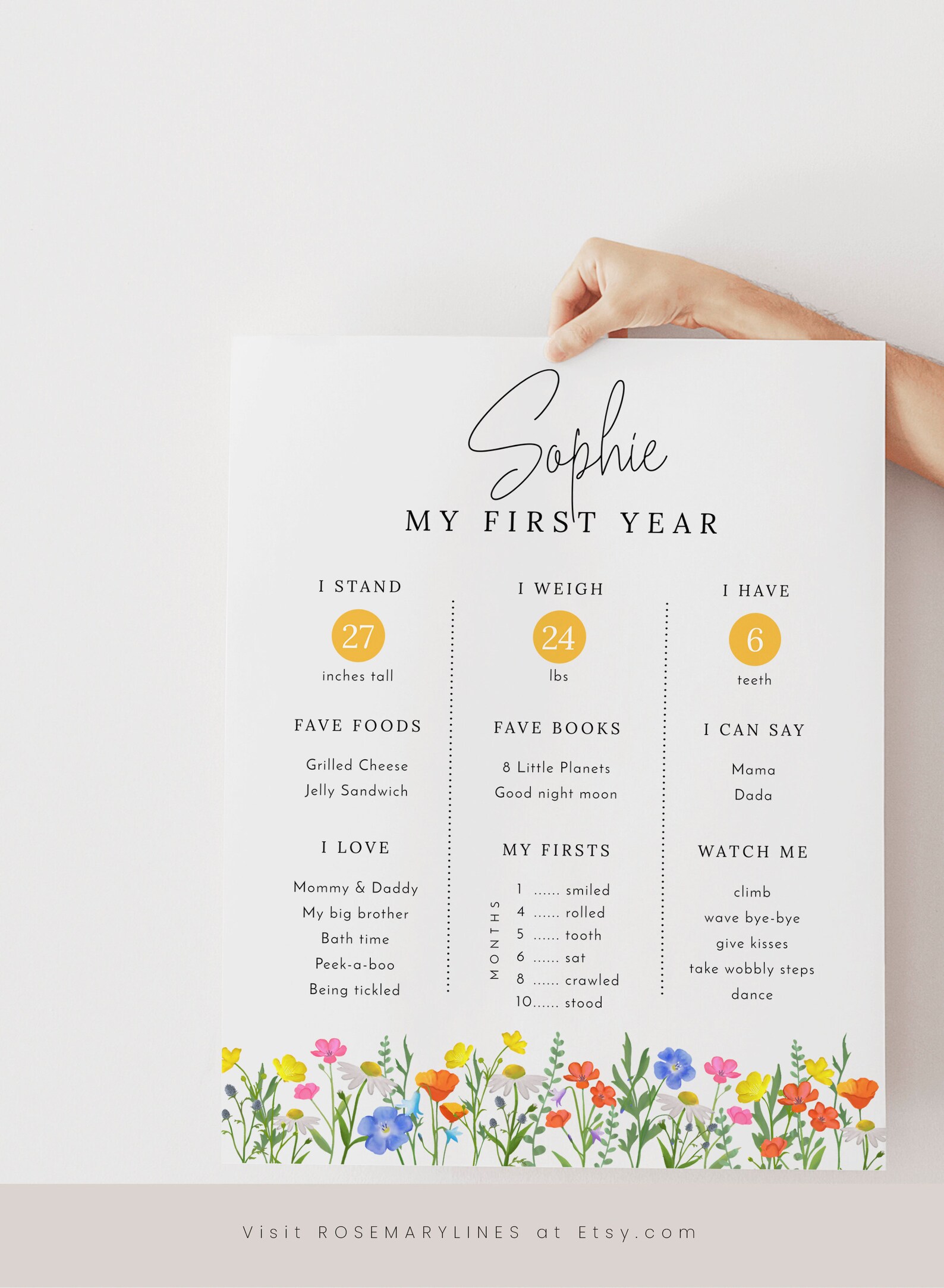 Wildflower Milestone Sign Template Spring Colorful Boho - Etsy