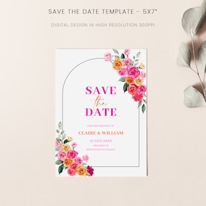 Pink Orange Save the Date Template, Hot Pink Wedding Save the Dates ...