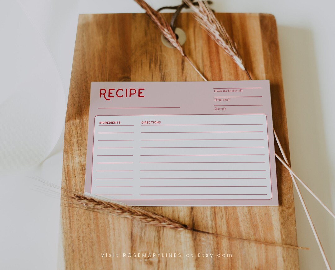Modern Retro Recipe Card Template, Pink and Red Bridal Shower Recipe ...