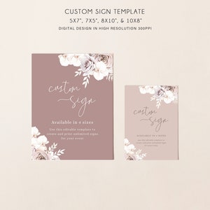 Dusty Rose Custom Sign Template, Boho Mauve Wedding Signs Printable ...