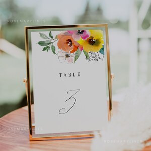 Orange Pink Yellow Floral Table Numbers, Living Coral Wedding Table ...