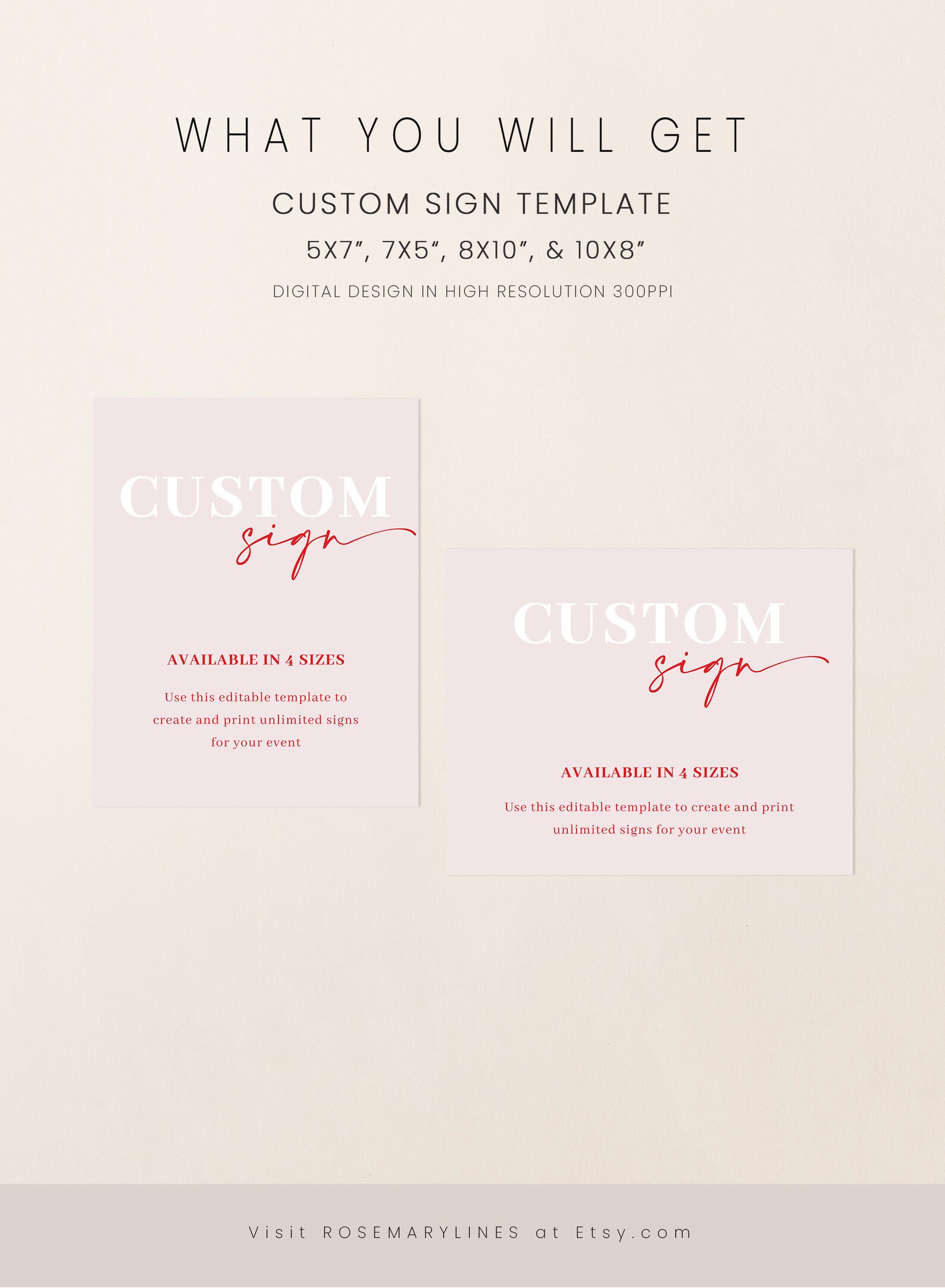 Pink and Red Custom Sign Template, Hot Pink Custom Sign, Red and Pink ...
