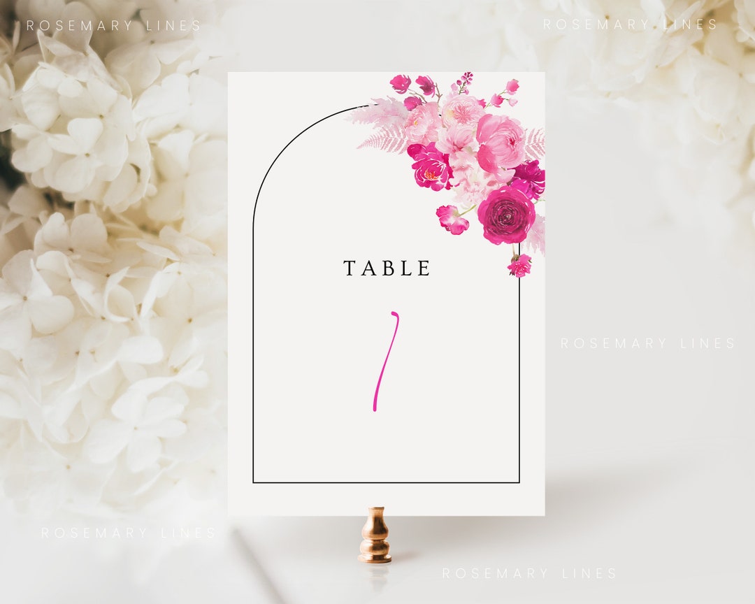 Hot Pink Floral Table Number Template, Blush Bubblegum Pink Table ...
