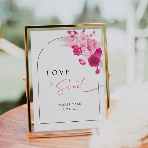 Hot Pink Custom Sign Template Blush Bubblegum Pink Floral - Etsy