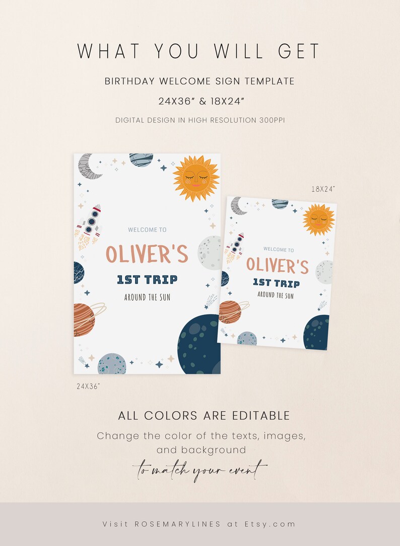 Outer Space Birthday Welcome Sign Template Galaxy Solar System - Etsy