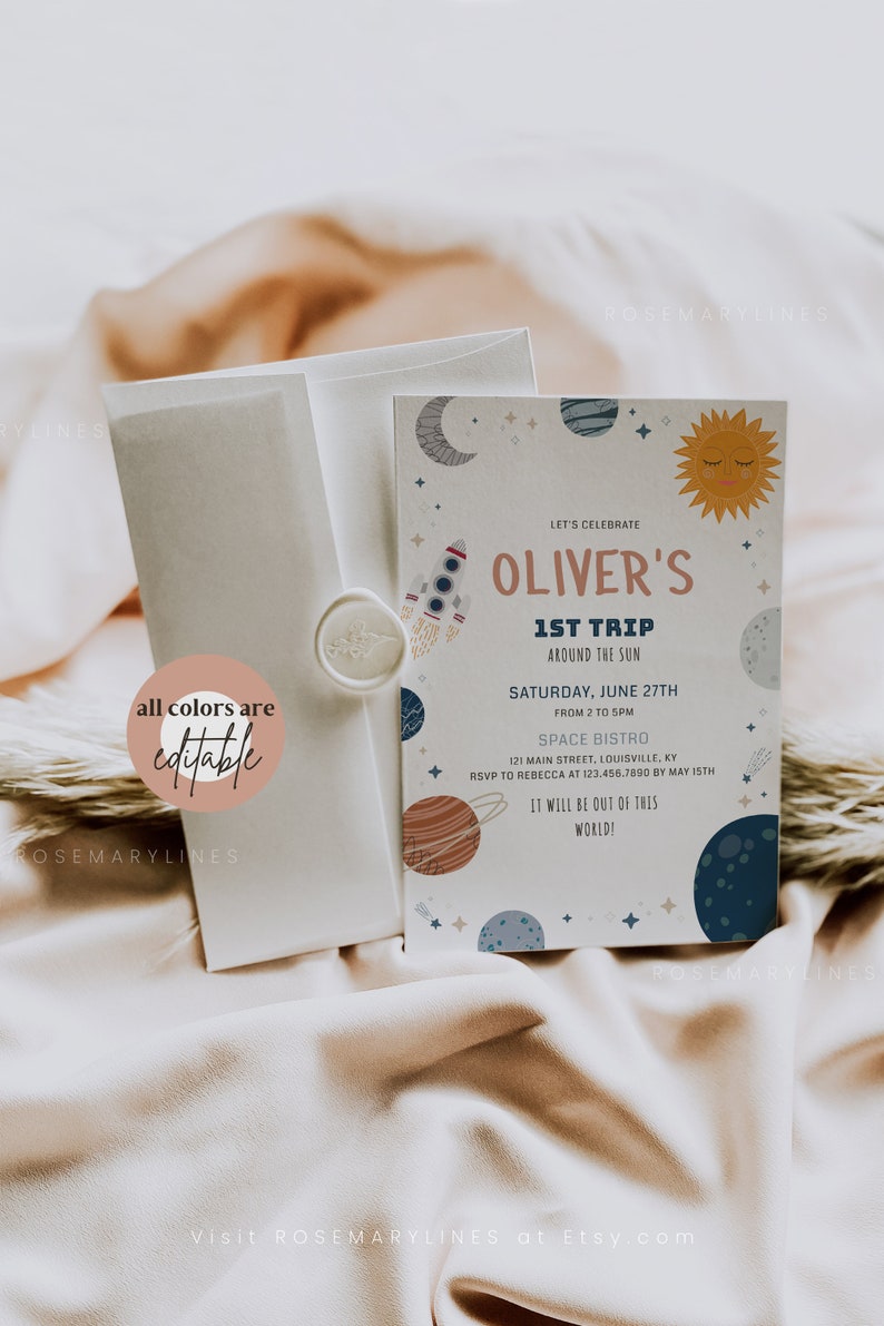 Outer Space Birthday Invitation Template Galaxy Solar System | Etsy