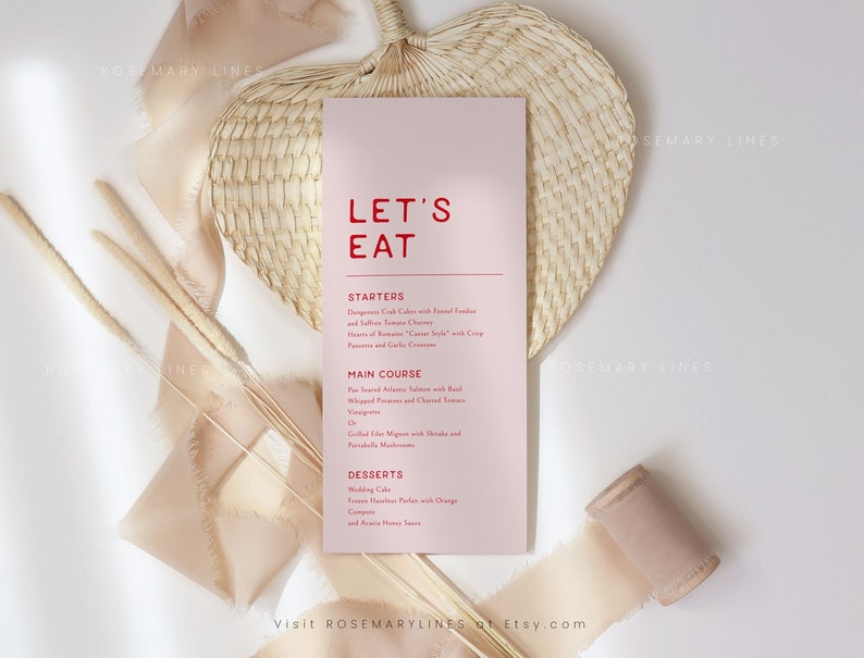 Pink and Red Wedding Menu Template Modern Retro Menu Cards | Etsy