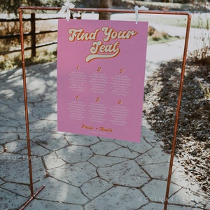 Retro Bright Pink Seating Chart Template, Hot Pink Orange Wedding ...