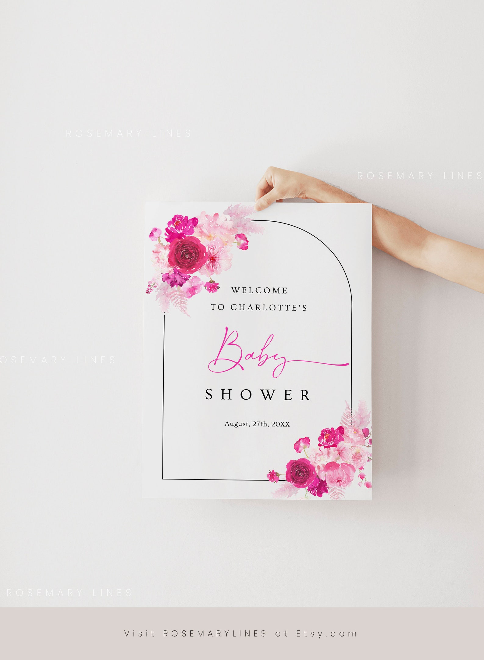 Hot Pink Baby Shower Welcome Sign Template, Pink Floral Welcome Sign ...