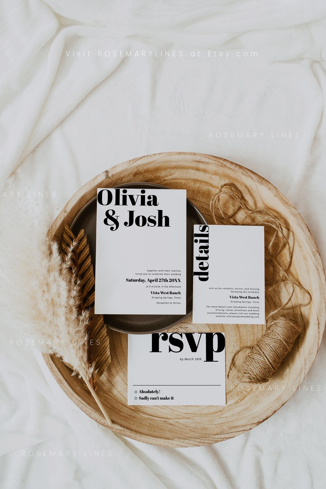 Modern Wedding Invitation Set, Bold Typography Retro Wedding Invitation ...