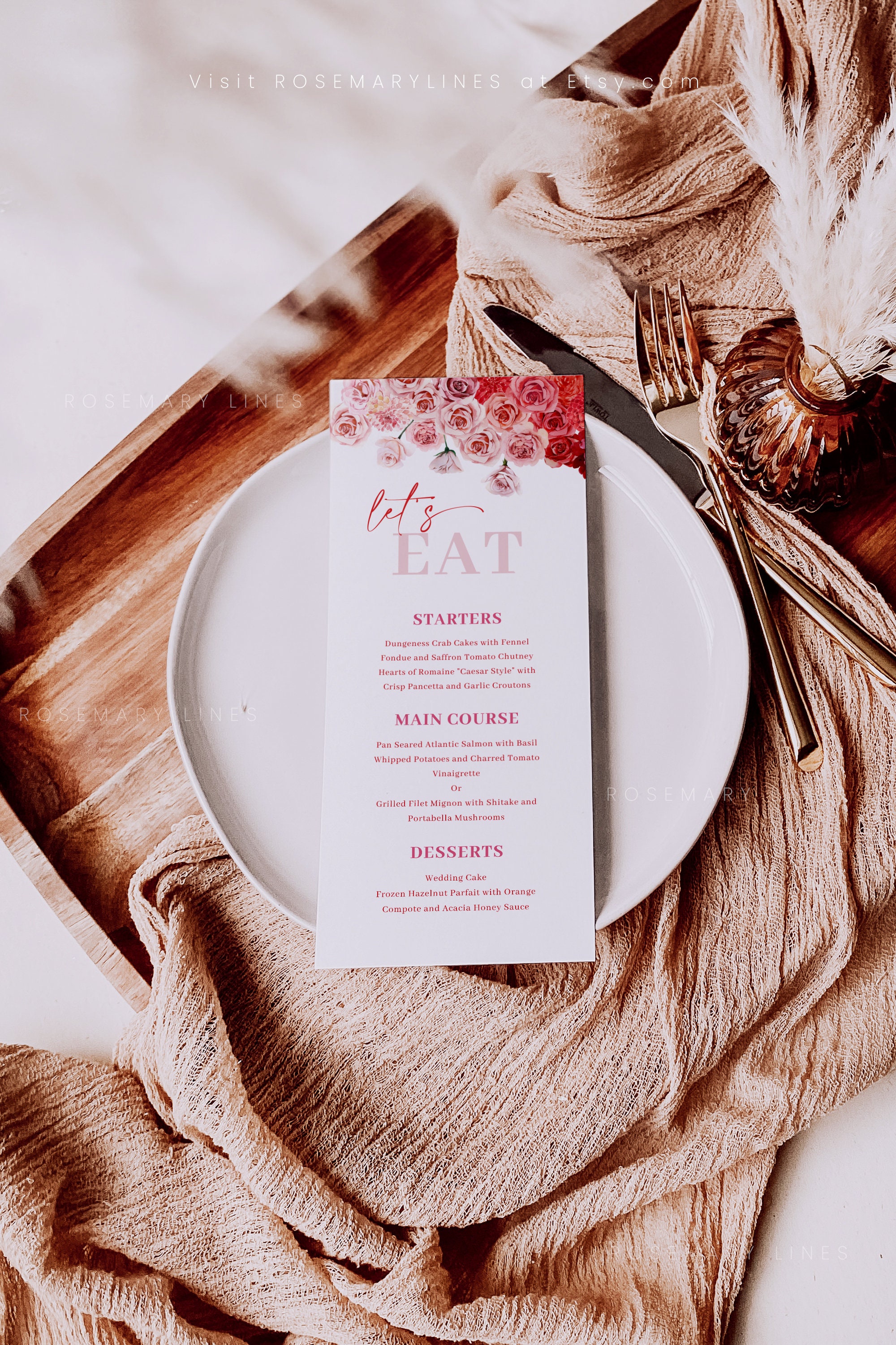 Pink and Red Menu Template Floral Wedding Menu Hot Pink Menu - Etsy