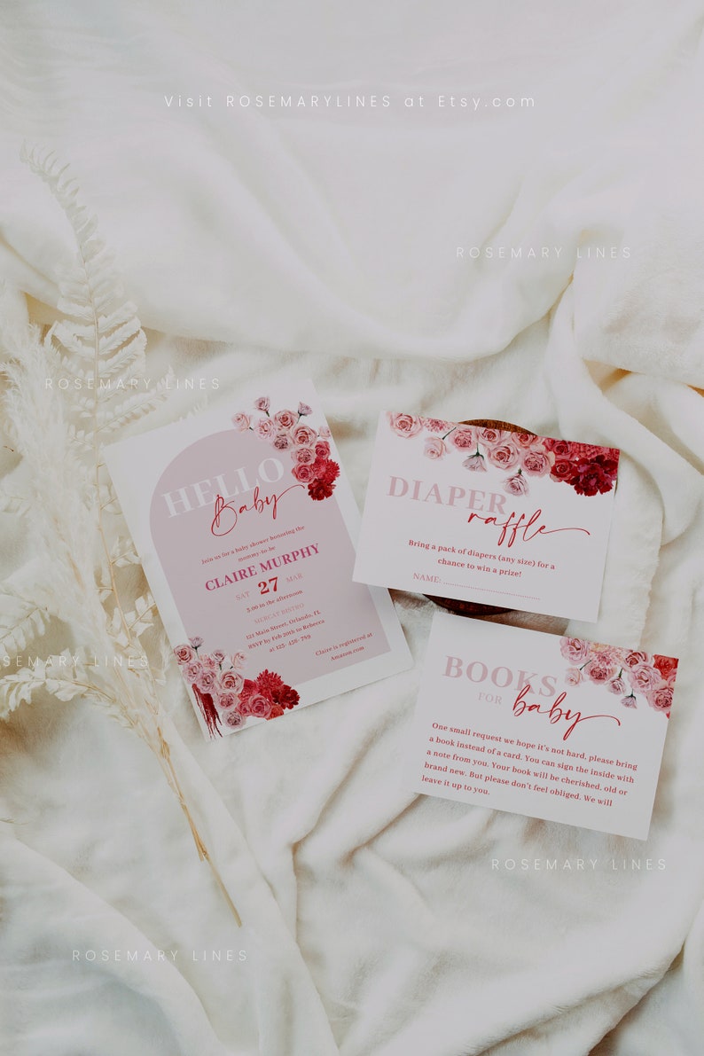 Red and Pink Floral Baby Shower Invitation Set Template Hot - Etsy