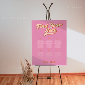 Retro Bright Pink Seating Chart Template, Hot Pink Orange Wedding ...