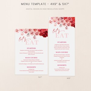 Pink and Red Menu Template, Floral Wedding Menu, Hot Pink Menu Card ...