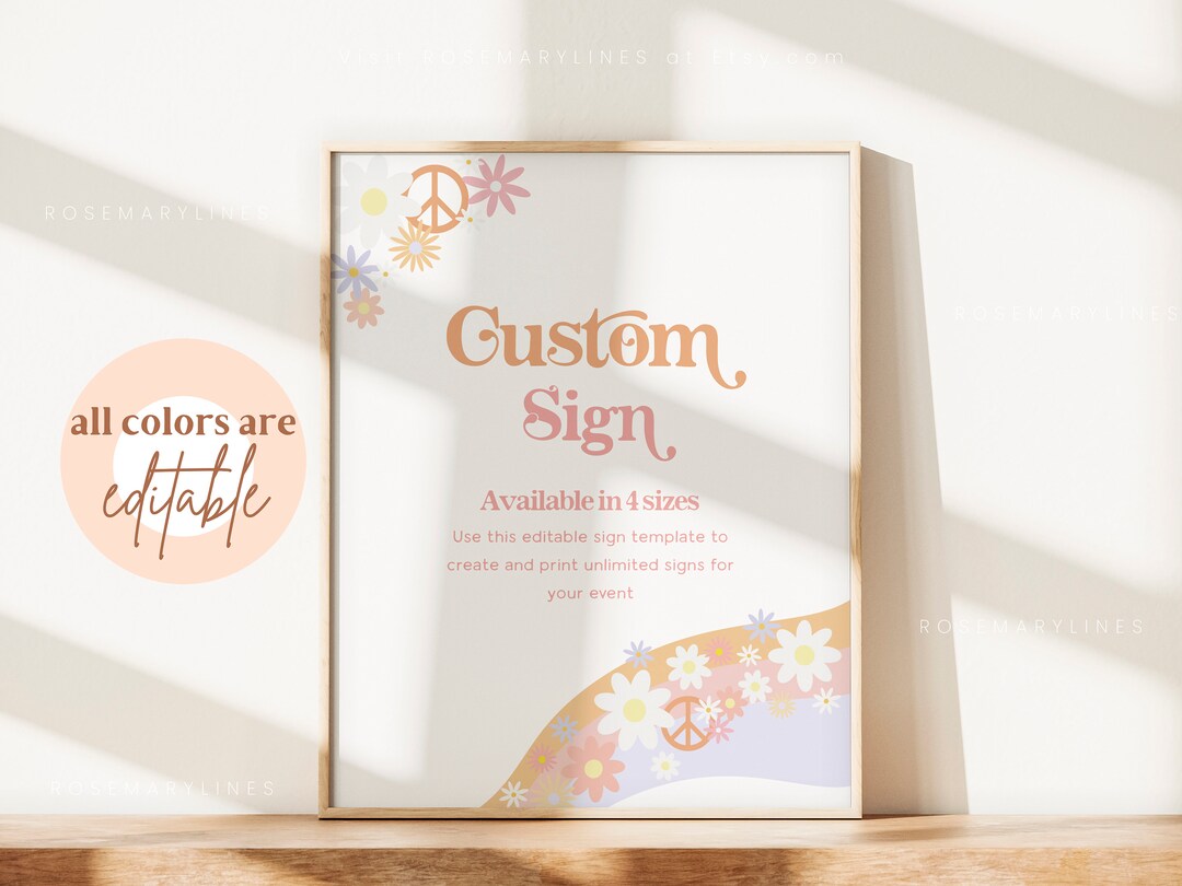 Modern Retro Custom Sign Template, Peace Love Baby Shower Signs, Retro ...