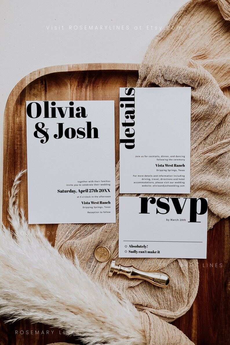 Modern Wedding Invitation Set Bold Typography Retro Wedding | Etsy