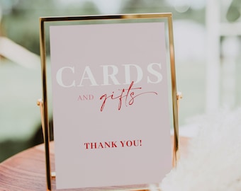 Blush Pink and Red Cards and Gifts Sign Template Hot Pink - Etsy