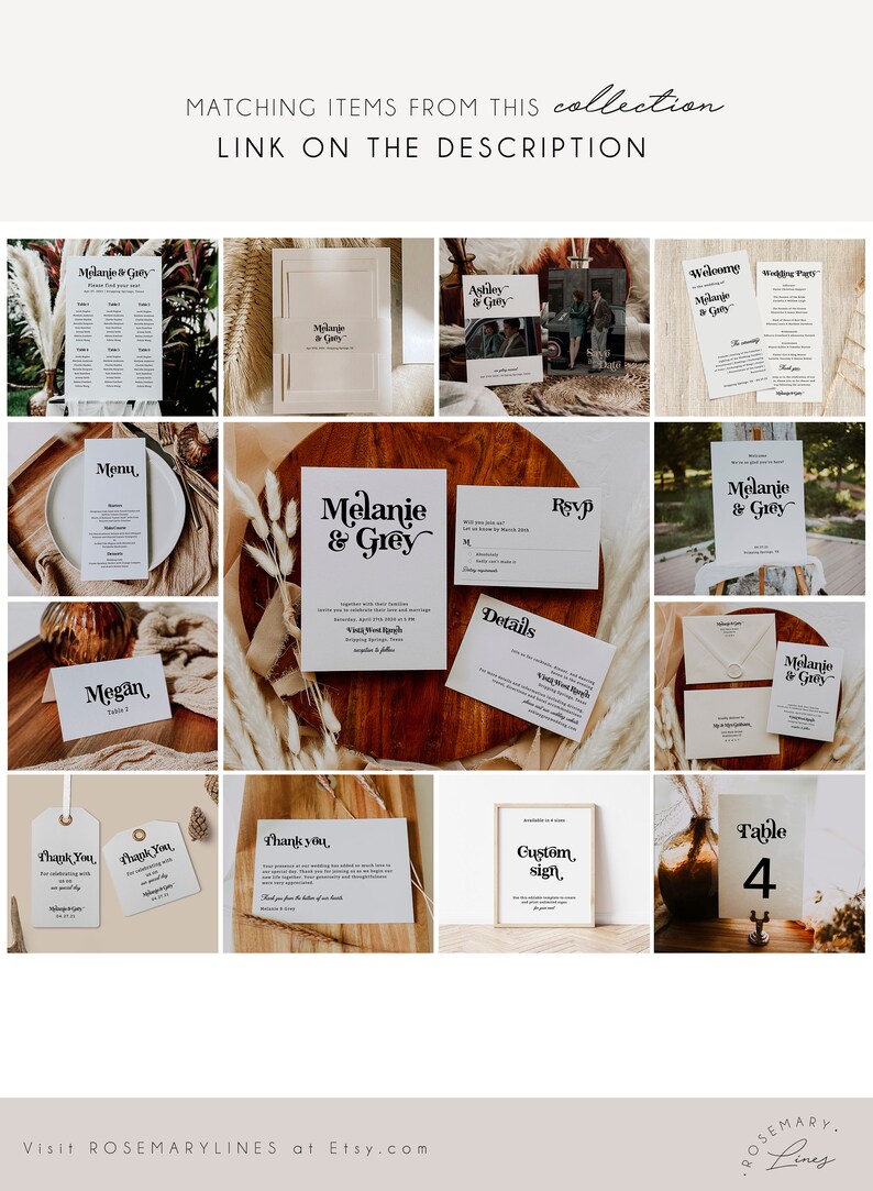 Retro wedding menu template boho menu template 60s 70s menu | Etsy