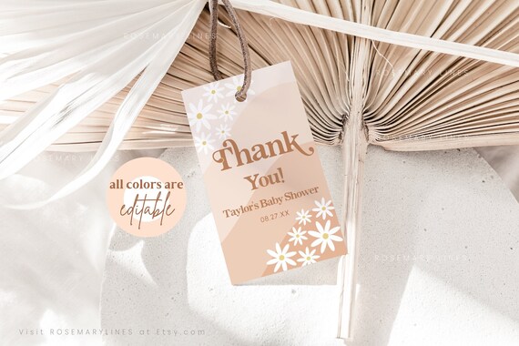 Daisy Favor Tags Modern Retro Baby Shower Favor Tag Template - Etsy