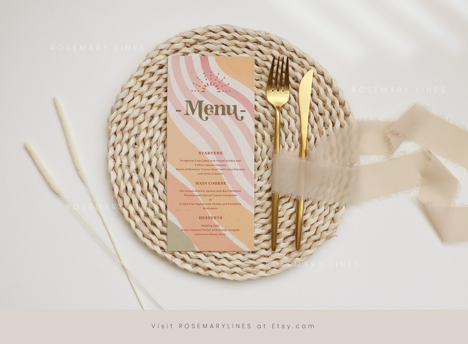 Retro Wedding Menu Template 70s Printable Menu Peach Blush - Etsy