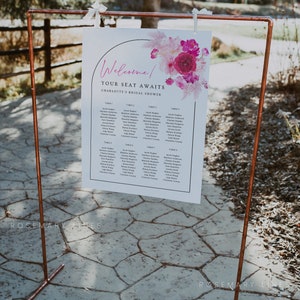 Hot Pink Floral Seating Chart Template, Blush Bubblegum Pink Seating ...