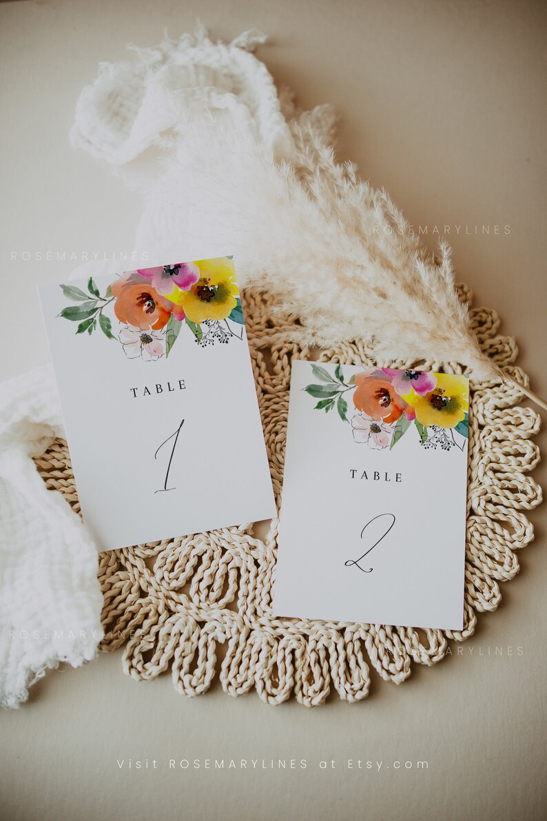 Orange Pink Yellow Floral Table Numbers Living Coral Wedding - Etsy