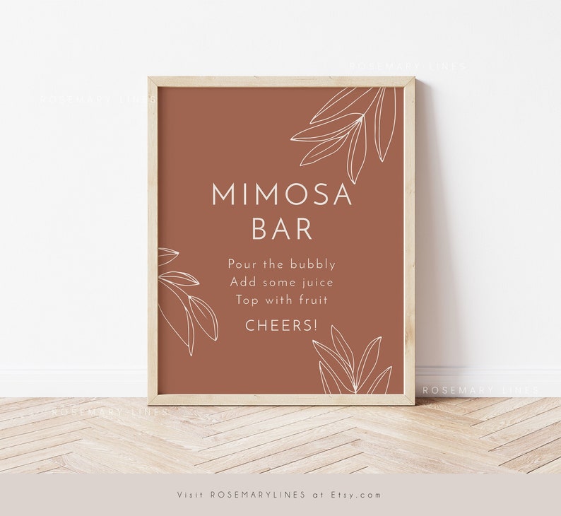 Terracotta Mimosa Bar Sign Template Minimal Leaves Boho Rust | Etsy