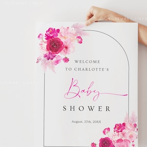 Hot Pink Baby Shower Welcome Sign Template, Pink Floral Welcome Sign ...