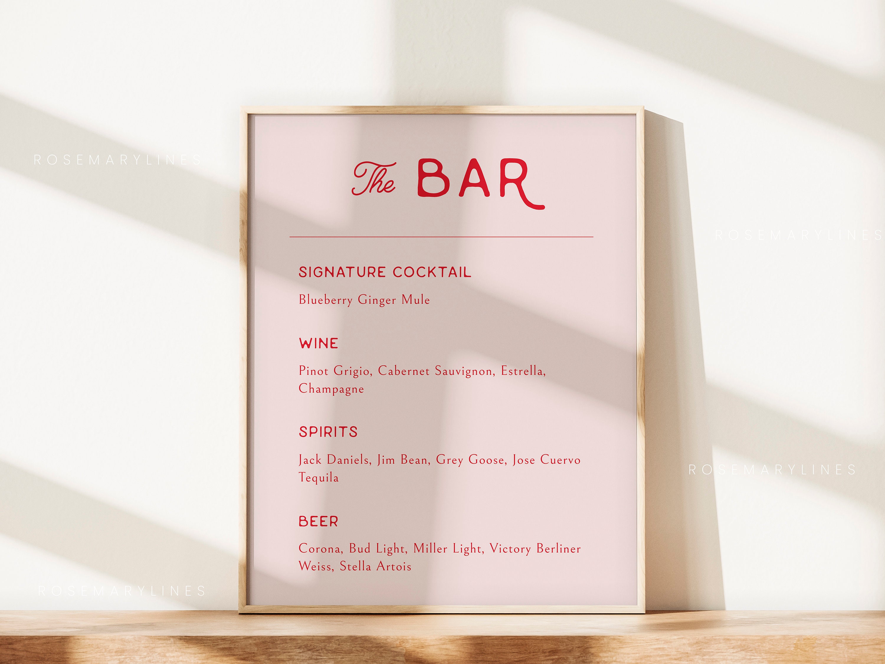 Pink and Red Bar Menu Sign Template Mid Century Modern Retro - Etsy
