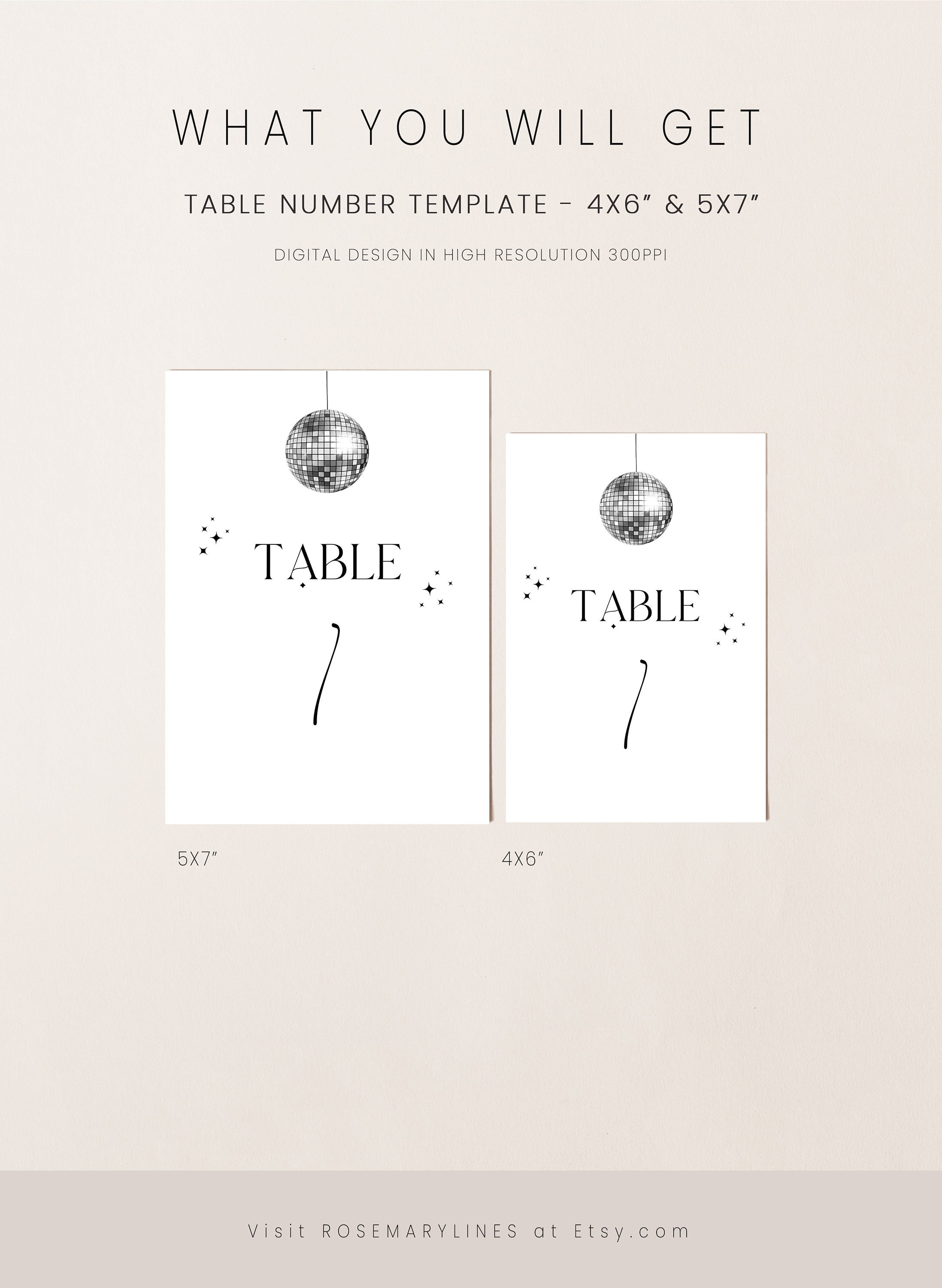 Disco Table Number Template, Retro Table Numbers, Disco Ball Table ...