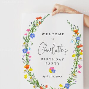 Wildflower Welcome Sign Template, Spring Colorful Boho Floral Birthday ...