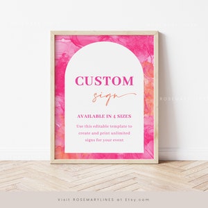 Pink Orange Custom Sign Template, Hot Pink Custom Signs, Fuchsia Bridal ...