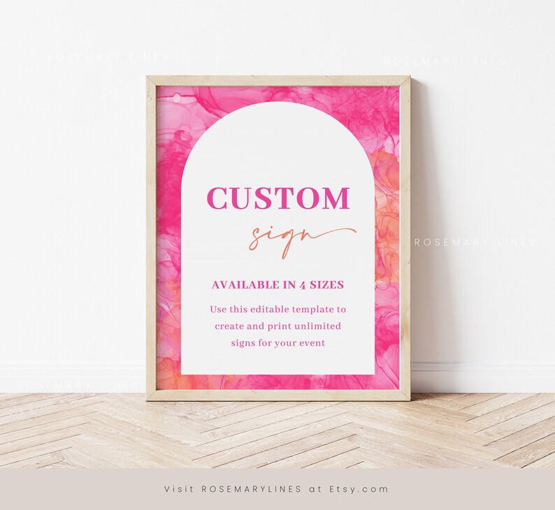 Pink Orange Custom Sign Template, Hot Pink Custom Signs, Fuchsia Bridal ...