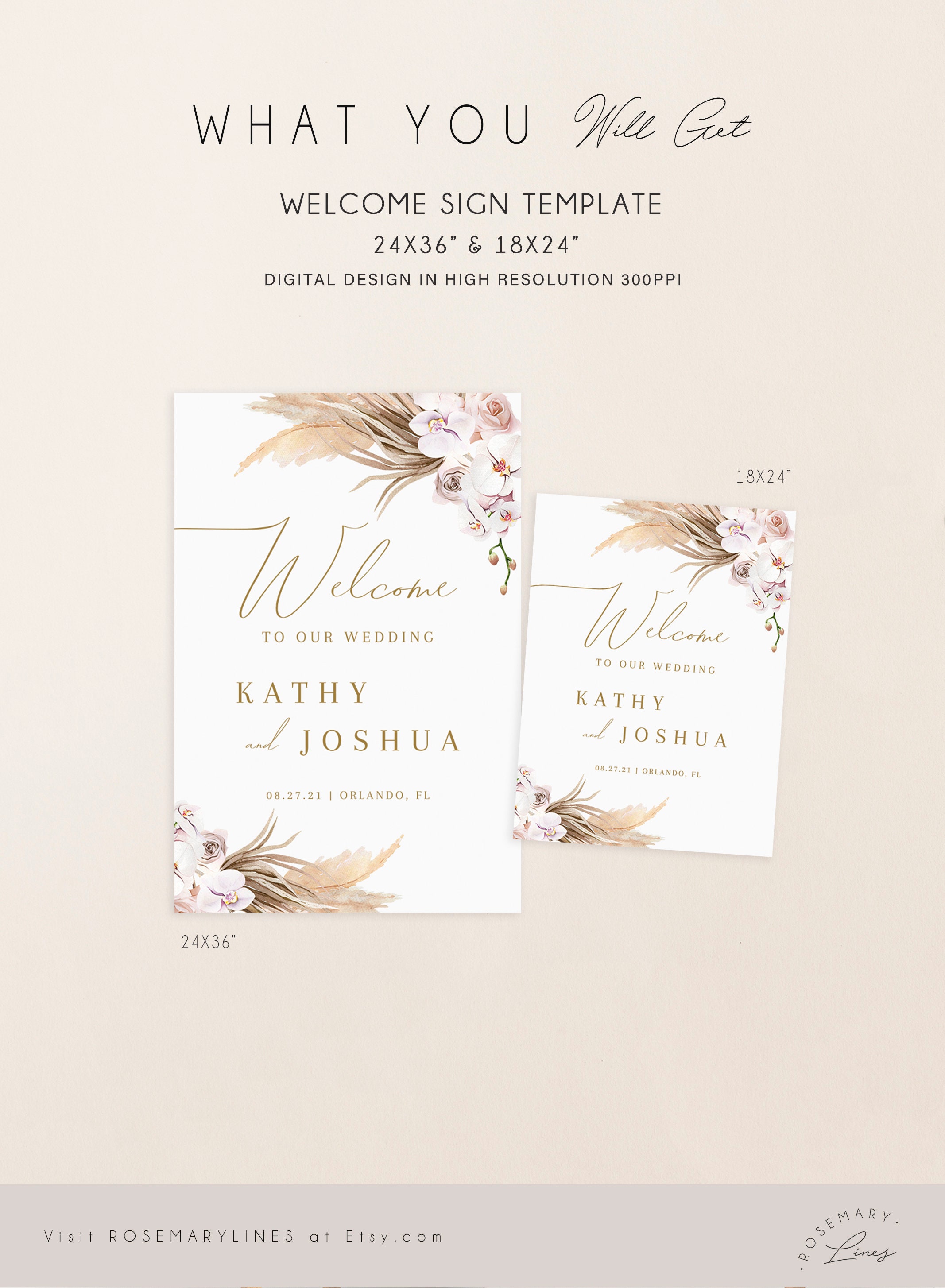 Pampas grass welcome sign wedding dried palm wedding welcome | Etsy