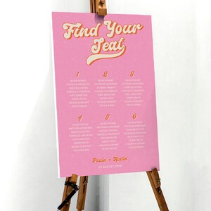 Retro Bright Pink Seating Chart Template, Hot Pink Orange Wedding ...