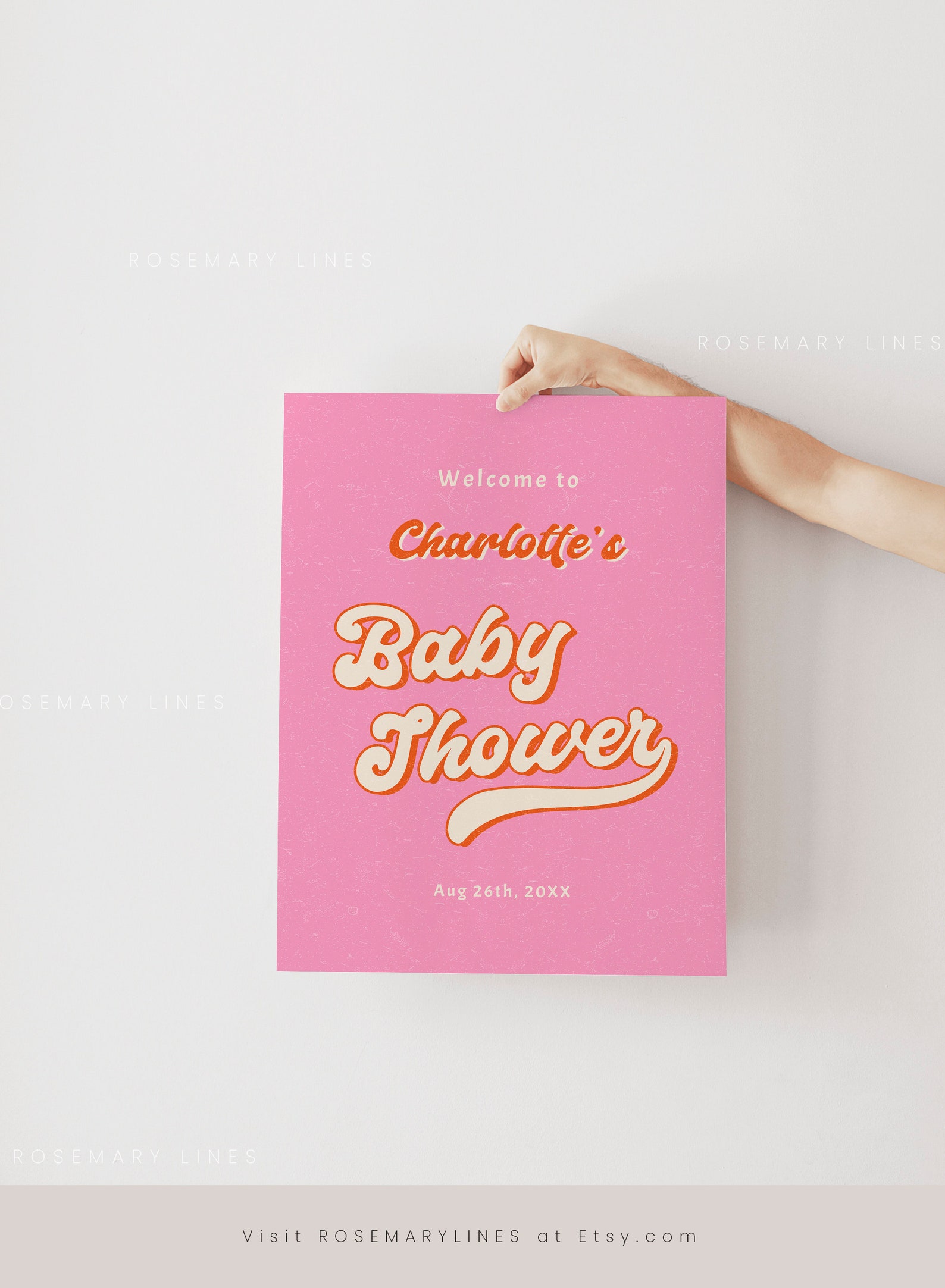 Retro Bright Pink Baby Shower Welcome Sign, Hot Pink Orange Welcome ...