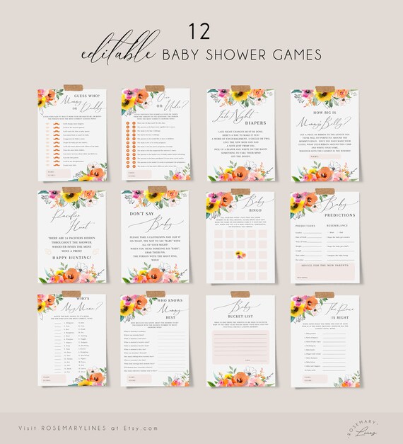 Summer Baby Shower Games Bundle Bright Colorful Floral Baby | Etsy