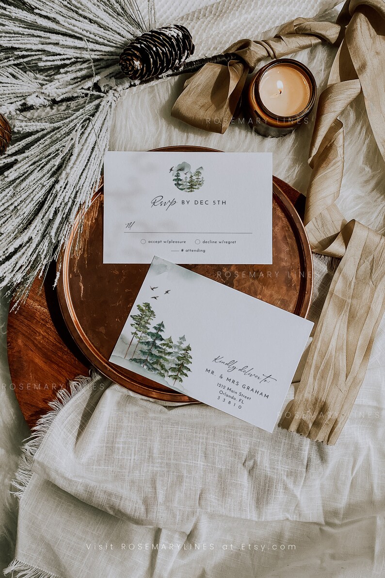 Pine Wedding Invitation Set Template Pine Forest Wedding - Etsy