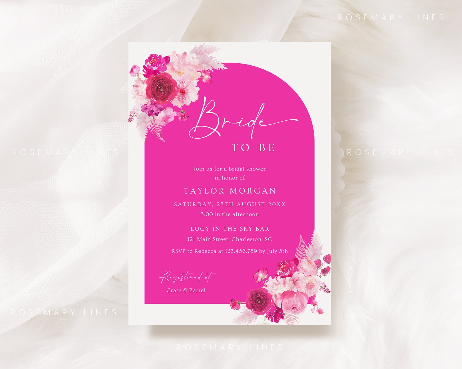 Hot Pink Bridal Shower Invitation Template Blush Bubblegum - Etsy