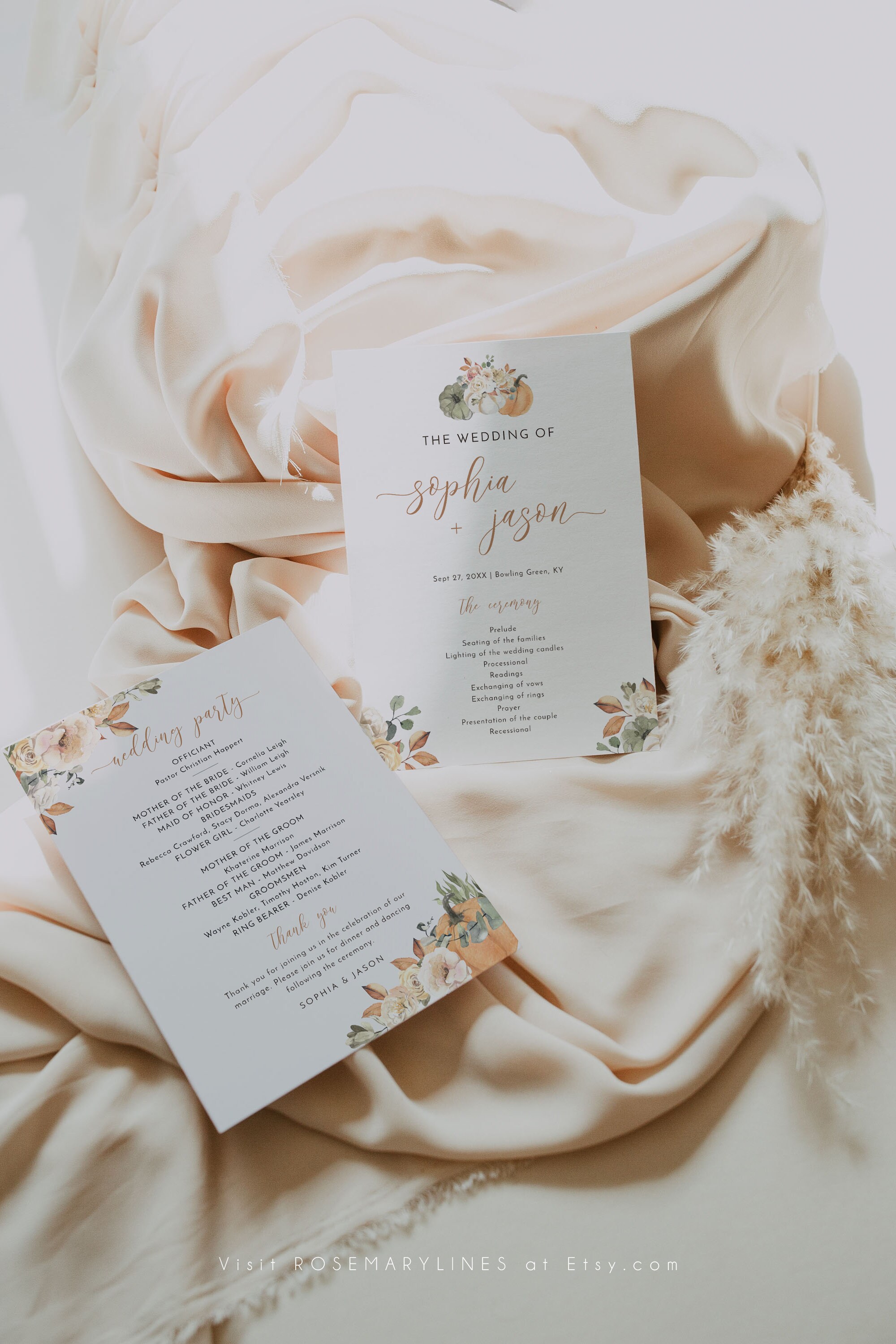 Fall wedding program template orange pumpkin wedding | Etsy