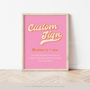 Retro Groovy Custom Signs, Hot Pink Orange Custom Sign Template, 70s ...