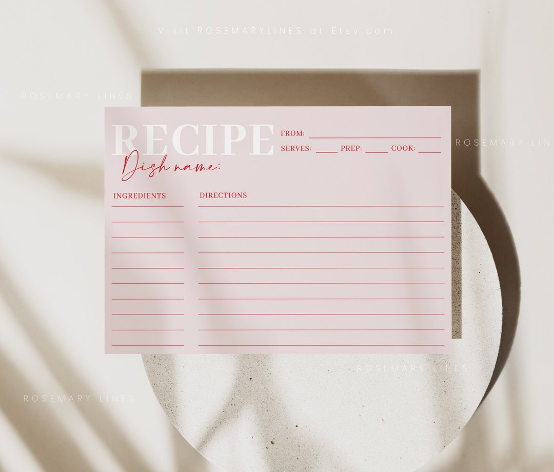 Red and Pink Recipe Cards, Hot Pink Recipe Card Template, Red Pink ...
